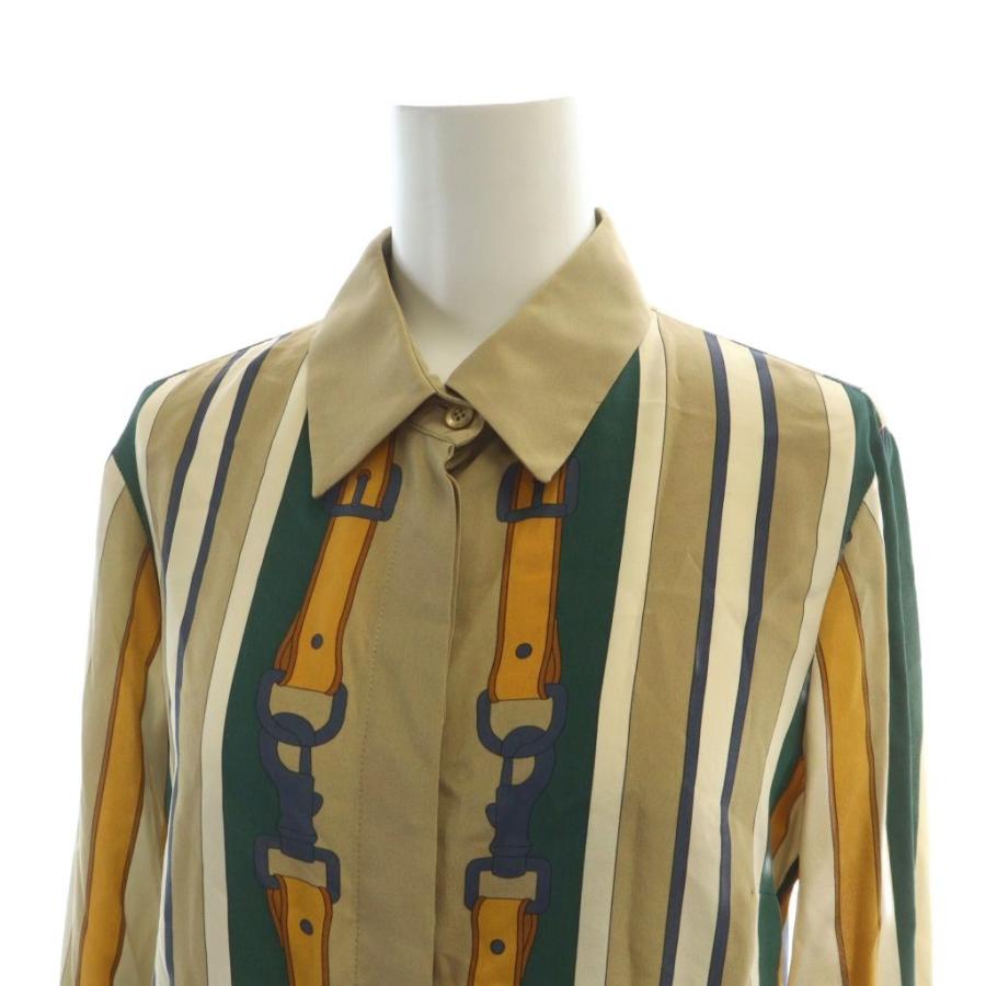 GUCCI（グッチ） シャツ ブラウス 長袖 ステンカラー ストライプ 絹