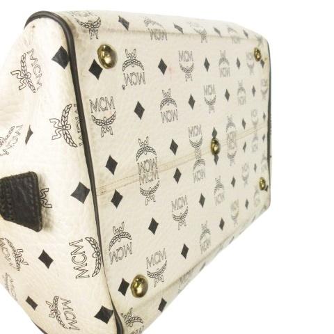 エムシーエム MCM ボストンバッグ ハンドバッグ レザー ロゴ 総柄 白