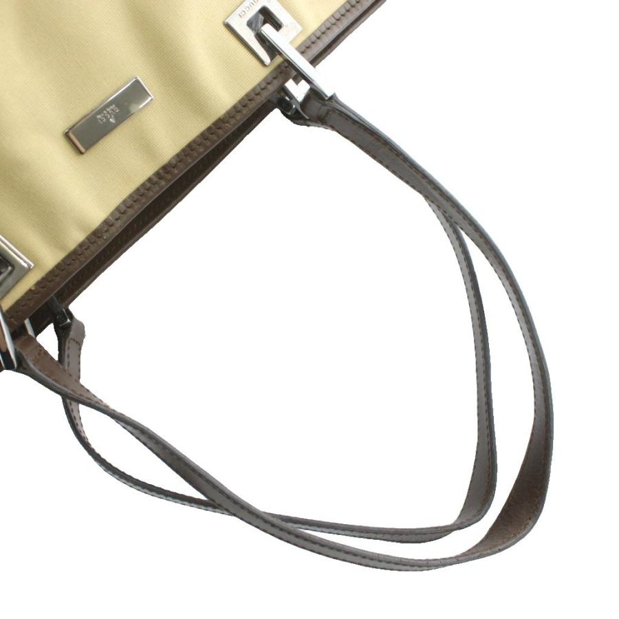 【中古】GUCCI トートバッグ ハンド キャンバス レザー オープントップ ロゴプレート ベージュ 茶色 31243 2123 GUCCI（グッチ） トートバッグ ハンド キャンバス レザー オープン
