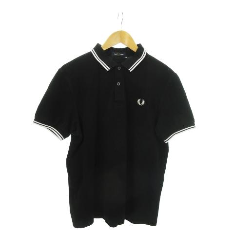 FRED PERRY（フレッドペリー） FRED PERRY M3600 ポロシャツ 半袖 コットン 鹿の子 ラインロゴ刺繍 L 黒 ブラック ...