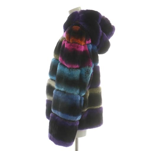 【中古】adagietto ファーコート ハーフ ミドル レザー 皮革 ラビットファー 毛皮 染毛 フード M-L マルチカラー アダージェット adagietto ファーコート ハーフ ミドル レザー 皮革