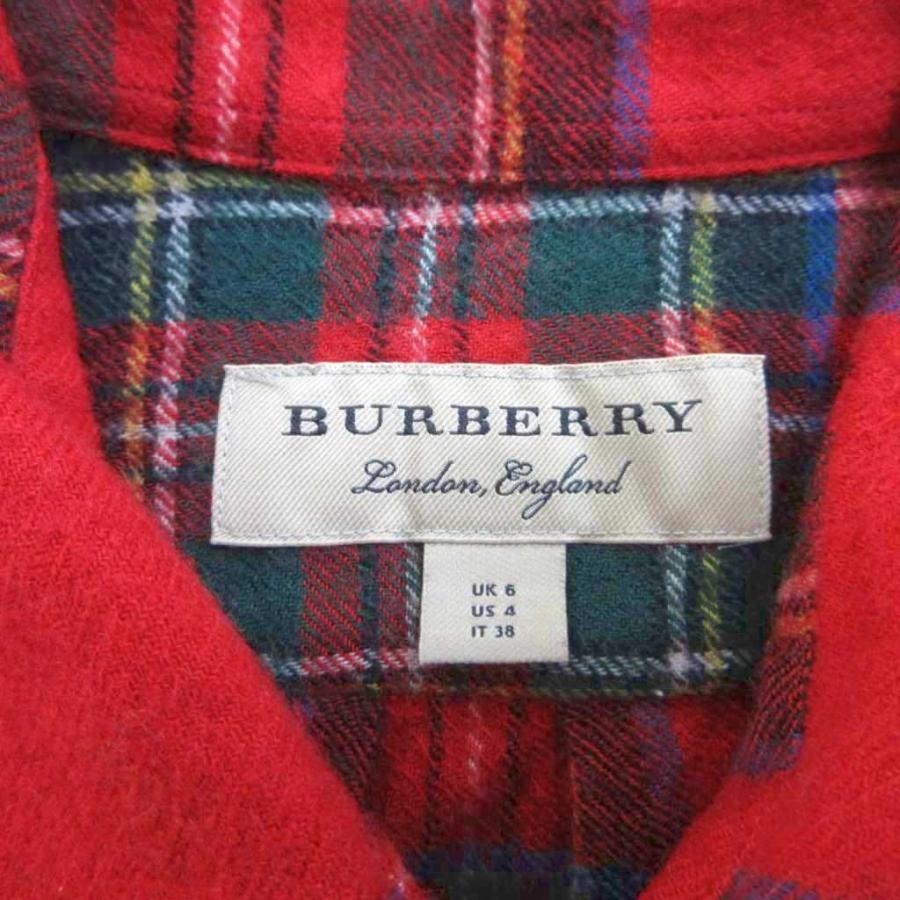 バーバリー ロンドン BURBERRY LONDON ネルシャツ ブラウス ウール 38 赤 レッド チェック柄 長袖 起毛 /PP GY50 ...