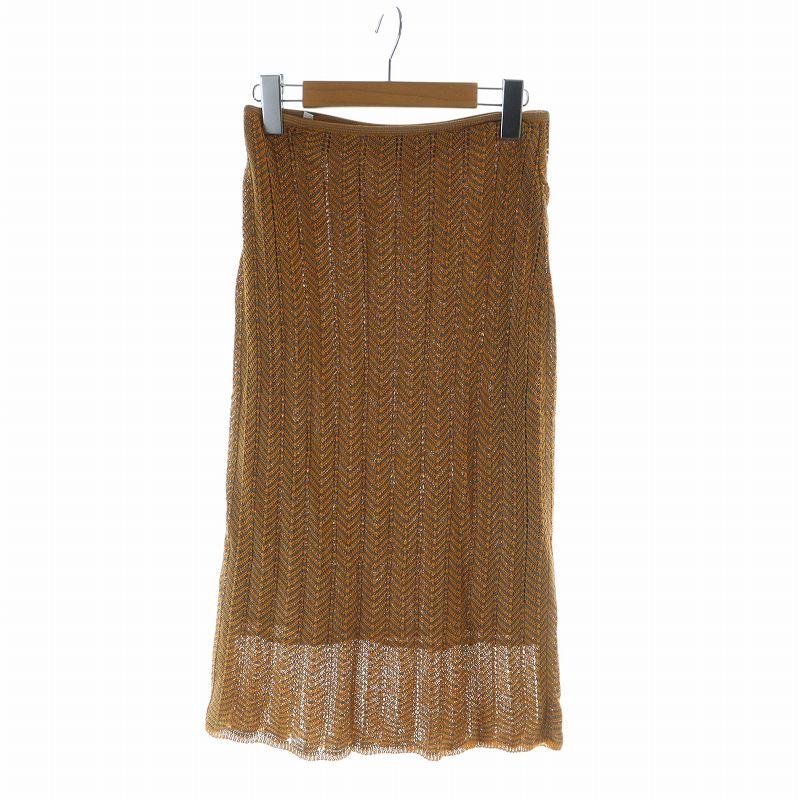 【中古】ロエベ LOEWE セットアップ 上下 カットソー フレアスカート ニット ヘリンボーン ロゴ 長袖 S M 茶 LOEWE（ロエベ） セットアップ 上下 カットソー フレアスカート ニット