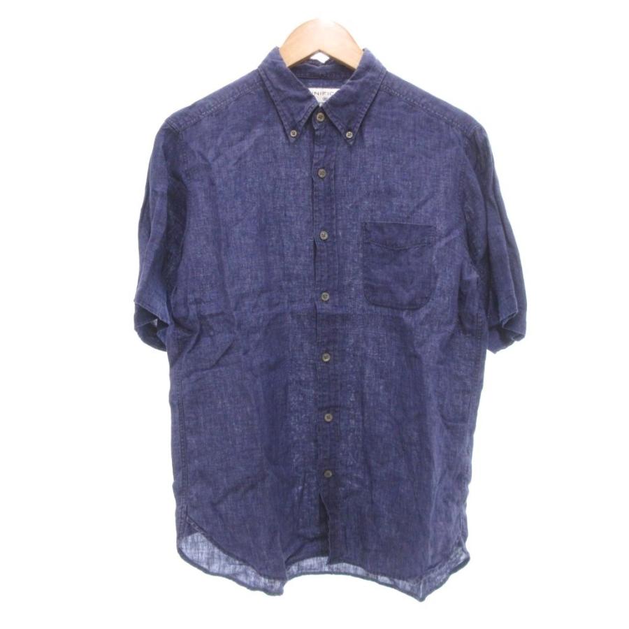 グリーンレーベルリラクシング ユナイテッドアローズ green label relaxing LINIFICIO ボタンダウン 半袖 シャツ リネン M ネイビー : ブランド古着販売の ...