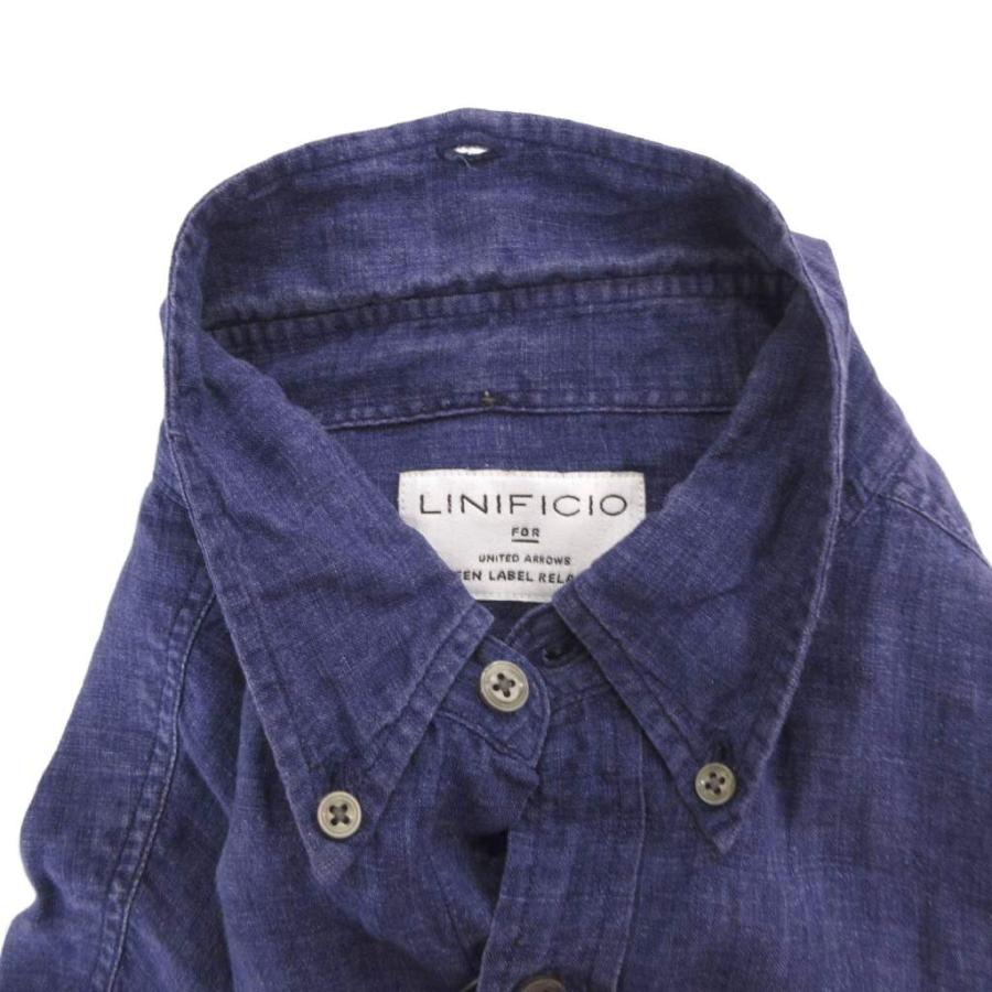 グリーンレーベルリラクシング ユナイテッドアローズ green label relaxing LINIFICIO ボタンダウン 半袖 シャツ リネン M ネイビー : ブランド古着販売の ...
