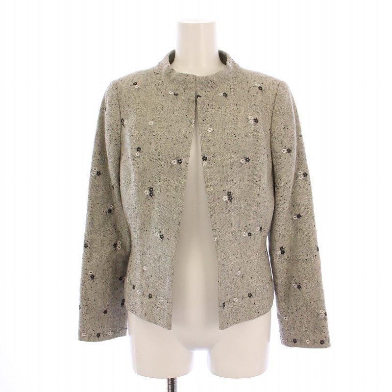 エムズグレイシー M'S GRACY ノーカラージャケット 刺繍 ウール 9AR グレー /BM レディース : ブランド古着販売のベクトル - 通販 - Yahoo!ショッピング