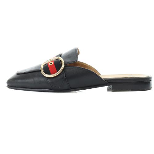 モリーニ Mollini バックル SLIPPES ミュール スクエアトゥ レザー 37 23.5cm 黒 ブラック /SR12 レディース ...