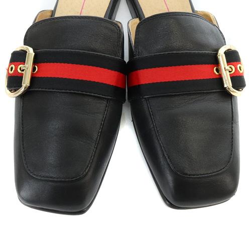 モリーニ Mollini バックル SLIPPES ミュール スクエアトゥ レザー 37 23.5cm 黒 ブラック /SR12 レディース ...