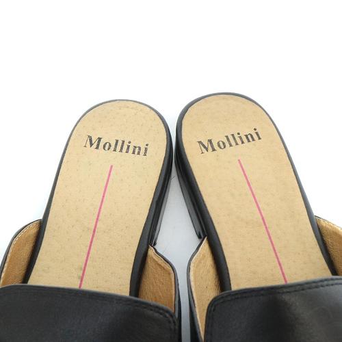 モリーニ Mollini バックル SLIPPES ミュール スクエアトゥ レザー 37 23.5cm 黒 ブラック /SR12 レディース ...
