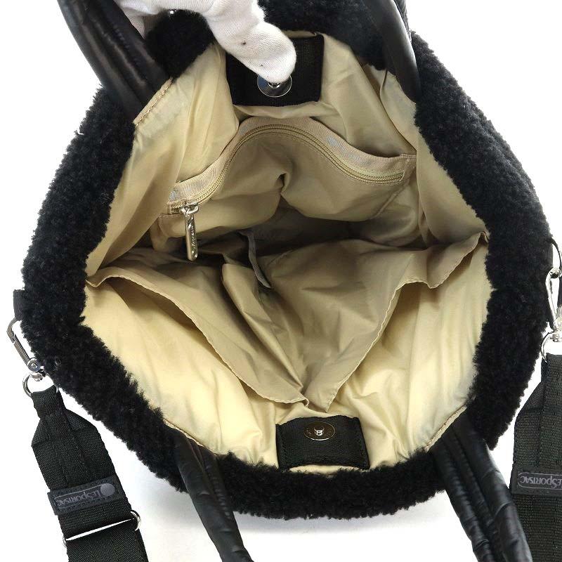 レスポートサック LesportSAC PUFFY SH GG TOTE 2WAY トートバッグ ショルダーバッグ 斜め掛け ボア 黒 ...