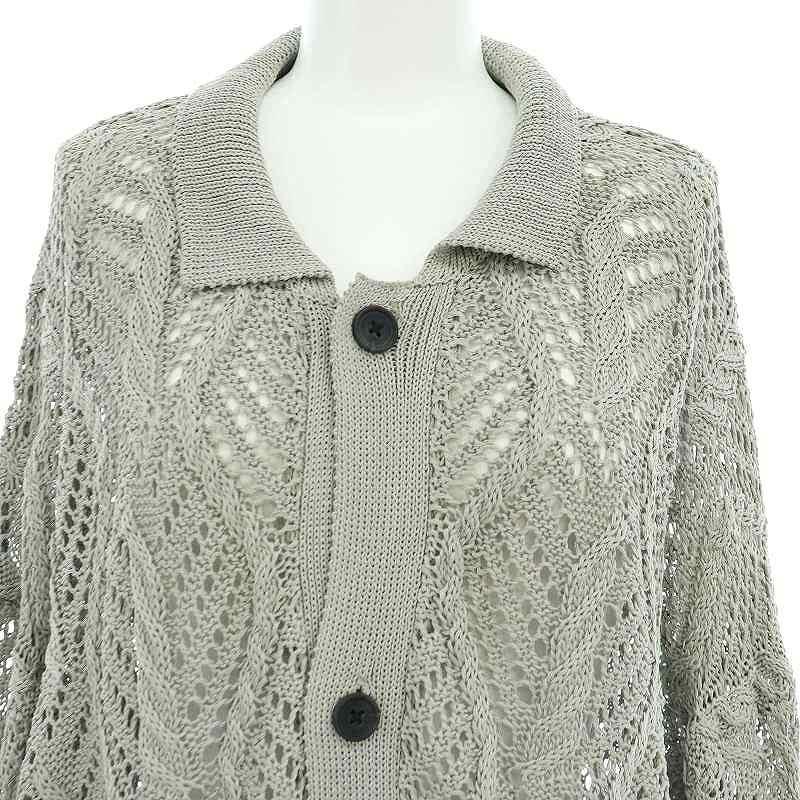 未使用品 クレイル CLEL Openwork Loose Mesh Crew Neck Cardigan カーディガン ニット L グレー /MF OS レディース :170 ...