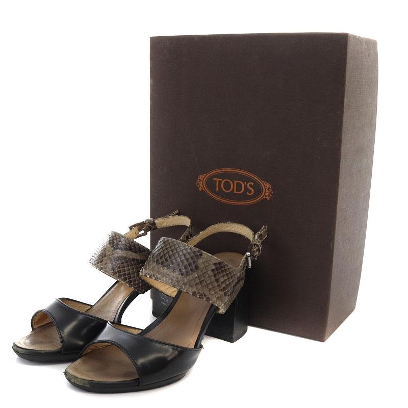 トッズ TOD'S ドゥロワー サンダル チャンキーヒール ストラップ 35 22cm 黒 ブラック グレージュ /SR23 レディース : ブランド古着販売のベクトル - 通販 ...