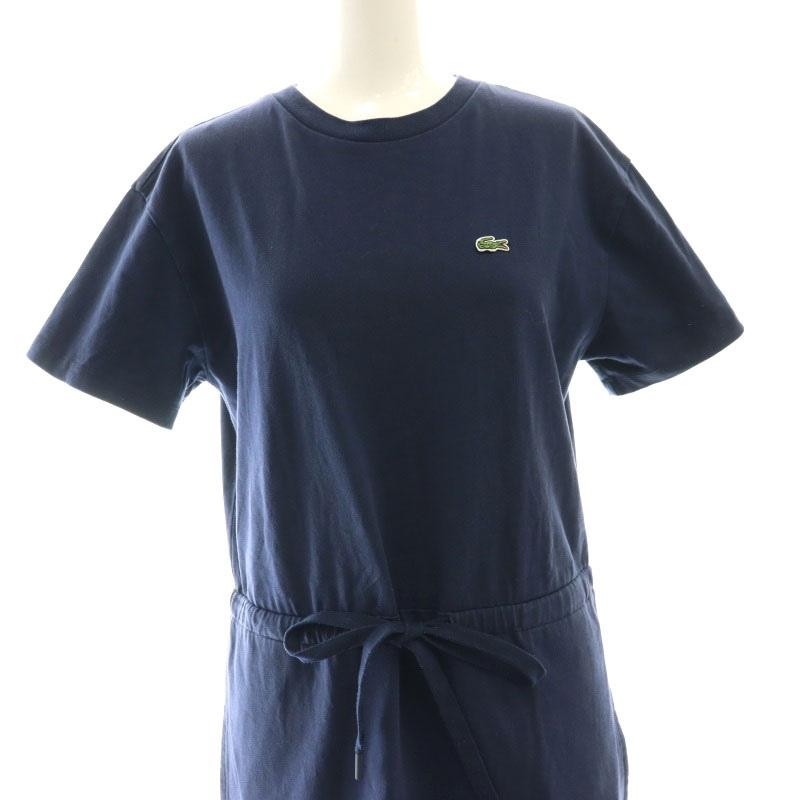 LACOSTE ラコステ コットンジャージクルーネックドレス Tシャツワンピース 半袖 ひざ下丈 XS 紺 ネイビー EF1301 /KO ...