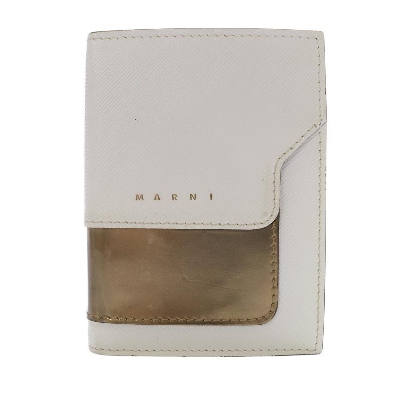 MARNI マルニ 二つ折り レザー コンパクトウォレット 財布 ロゴ 白 ホワイト ゴールド色 /SR38 レディース : ブランド古着販売 ...