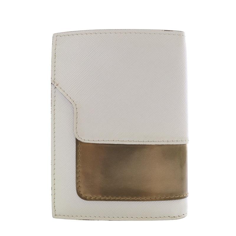 MARNI マルニ 二つ折り レザー コンパクトウォレット 財布 ロゴ 白 ホワイト ゴールド色 /SR38 レディース : ブランド古着販売 ...