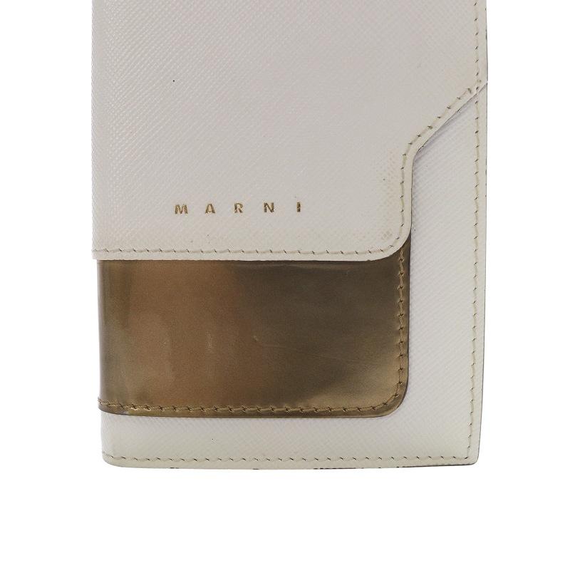 MARNI マルニ 二つ折り レザー コンパクトウォレット 財布 ロゴ 白 ホワイト ゴールド色 /SR38 レディース : ブランド古着販売 ...