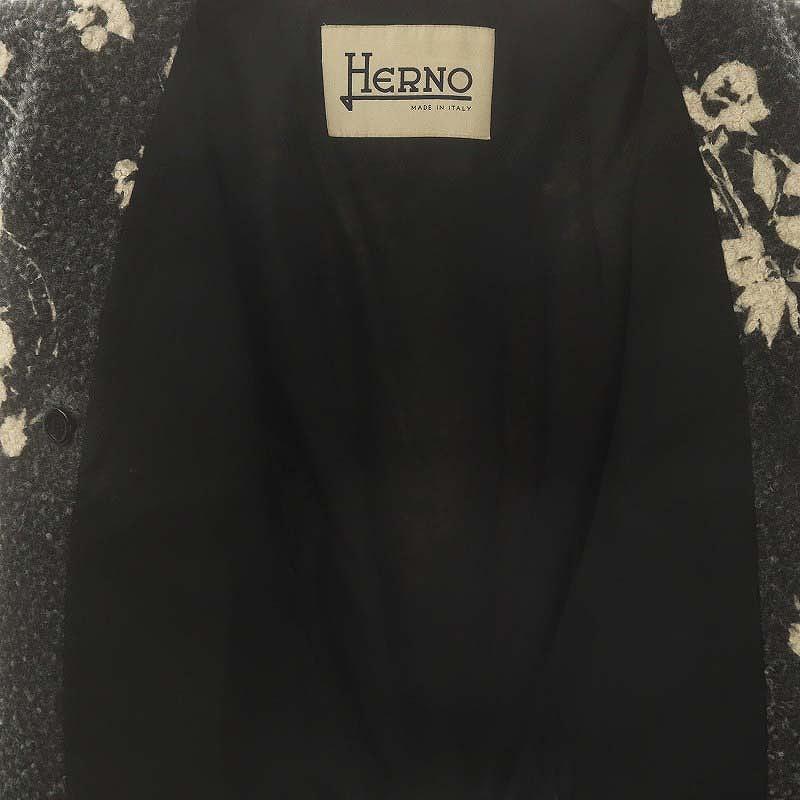 ヘルノ HERNO CA0333D 総柄 コート チェスター 38 グレー アイボリー
