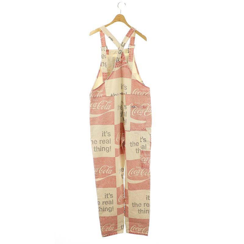 未使用品 ローラス ROLLA'S × COCA COLA TRADE OVERALLS オーバーオール 総柄 S アイボリー 赤 /MI ...