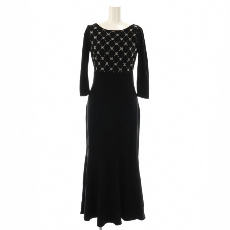 ジルバイジルスチュアート JILL by JILLSTUART 23AW ロゴジャガードマーメイドニットワンピース F ブラック ホワイト ...