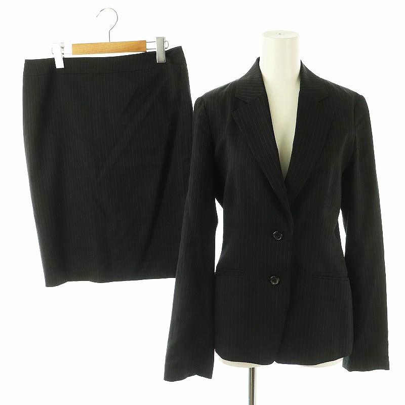 INTERPLANET インタープラネット セットアップスーツ ストライプ テーラードジャケット タイトスカート シルク混 40 ブラック ライトグレー /DO OS : ブランド古着販売の ...