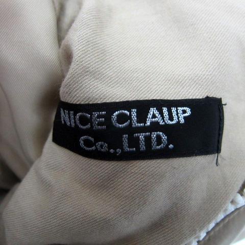 ナイスクラップ NICE CLAUP ダウンジャケット ミドル丈 無地 切替 ニット ジップアップ ベージュ /SY11 レディース ...