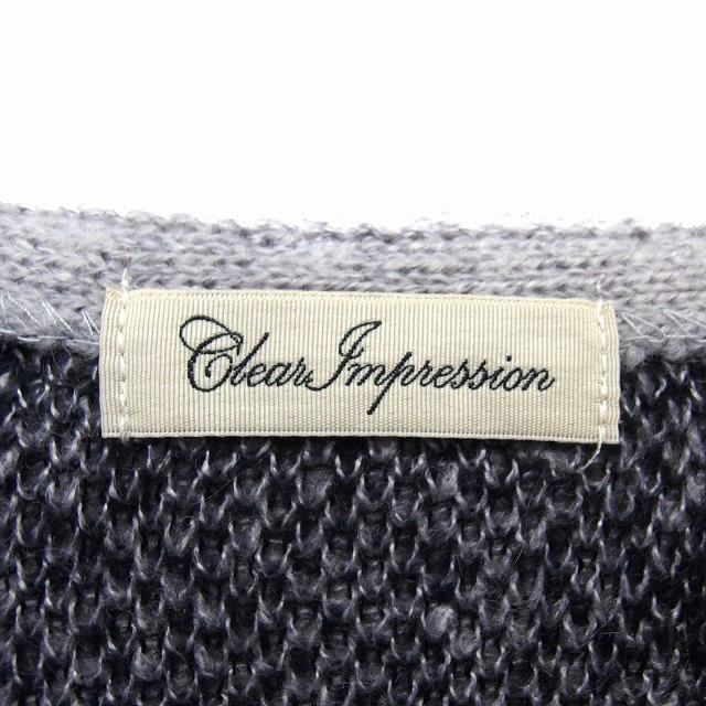 クリアインプレッション CLEAR IMPRESSION カーディガン ニット Vネック モヘヤ混 リブ ヒョウ柄 レオパード柄 長袖 2 グレー /NT24 : ブランド古着販売のベクトル ...