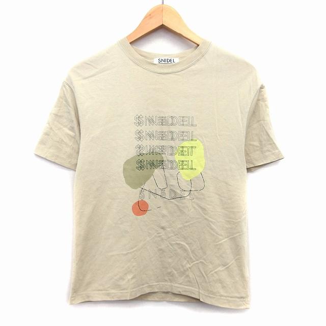 SNIDEL スナイデル snidel Tシャツ カットソー ロゴ プリント 切替リブ 半袖 丸首 コットン 綿 F ベージュ /HT9 レディース : ブランド古着販売のベクトル - 通販 ...
