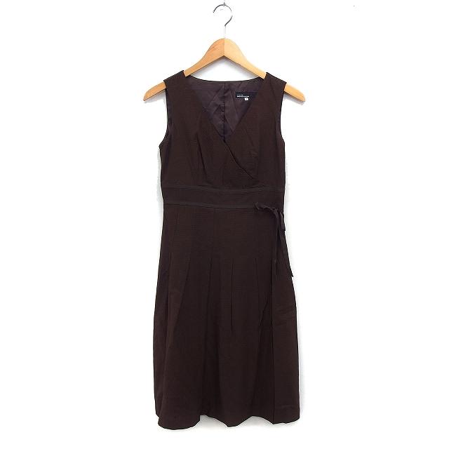 CLEAR IMPRESSION ノースリーブ ワンピース クロス Vネック ロング丈 タック フレア リボン コットン 綿 2 ブラウン 茶 /FT12 レディース : ブランド古着販売の ...