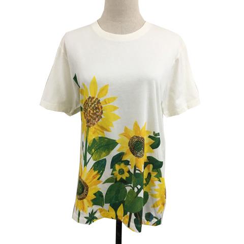 グラニフ graniph ERiC CARLE Tシャツ カットソー プルオーバー ラウンドネック プリント 総柄 半袖 S 白 黄 ホワイト ...