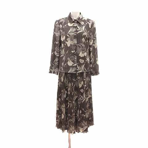 バンベール VINVERT セットアップ 上下 シャツ 肩パッド付き フレアスカート ロング ドット 花柄 9AR 茶 ブラウン /YK レディース : ブランド古着販売のベクトル - 通販 ...