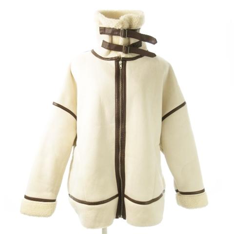 グレイル GRL ジャケット フェイクムートン スタンドカラー オーバーサイズ パイピング ベルト 裏ボア 防寒 F ライトベージュ /AO1 ...