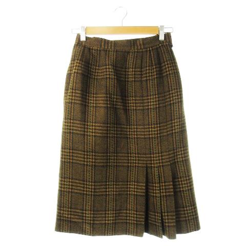 バンベール VINVERT スカート ツイード タイト ミモレ ロング ハイウエスト ウール 厚手 切替 ポイントプリーツ チェック 11 茶 ブラウン : ブランド古着販売のベクトル ...
