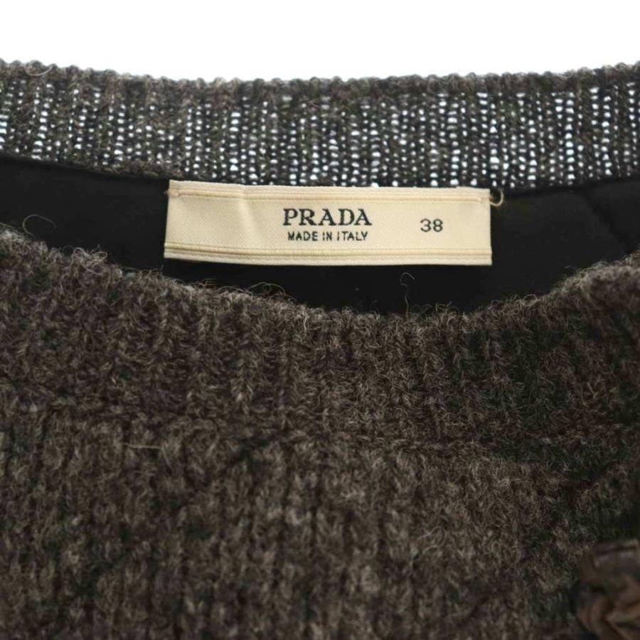 【中古】プラダ PRADA ニットジャケット ノーカラー スナップボタン チャコール /CX ■GY57 レディース PRADA（プラダ） ニットジャケット ノーカラー スナップボタン