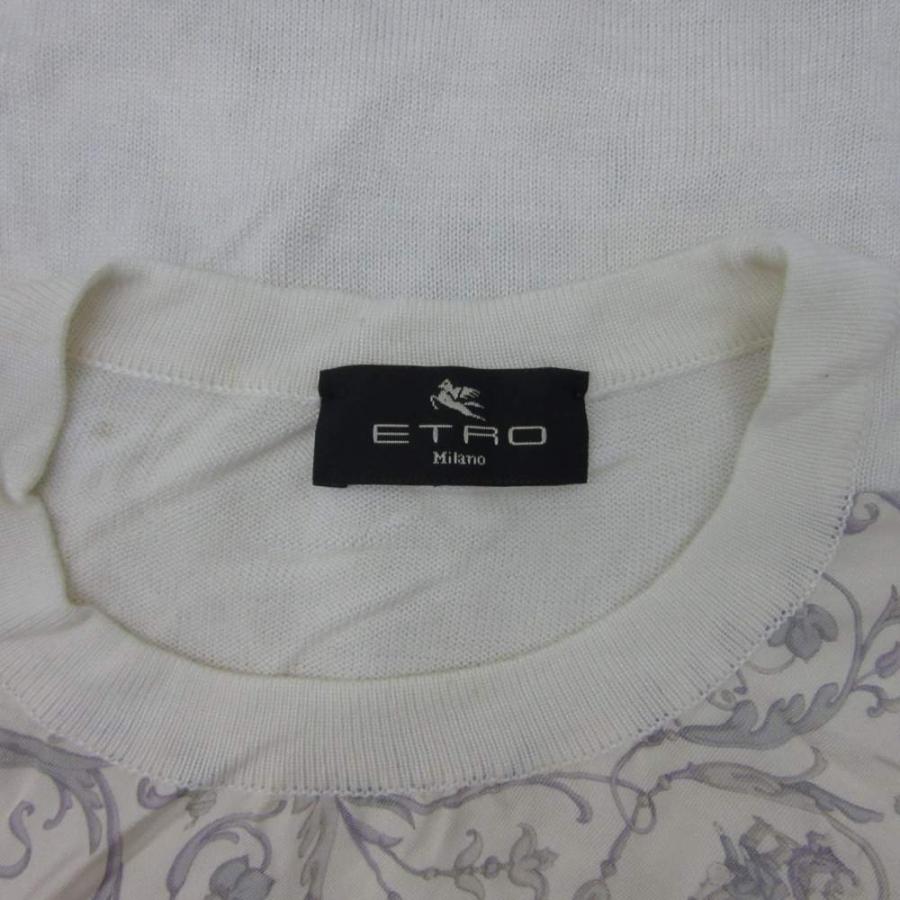 ETRO（エトロ） ニット カットソー 半袖 白 ホワイト ラウンドネック 総柄 /MA5 GY58 レディース : ブランド古着販売の ...