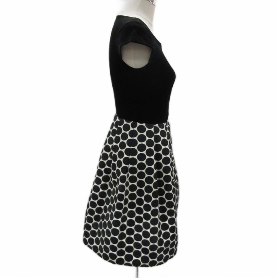 ミスジェイ MISS J ワンピース 38 M 黒 ブラック 半袖 ラウンドネック ベロア 無地 ドット柄 切替 ひざ丈 /YS17 GY58 ...