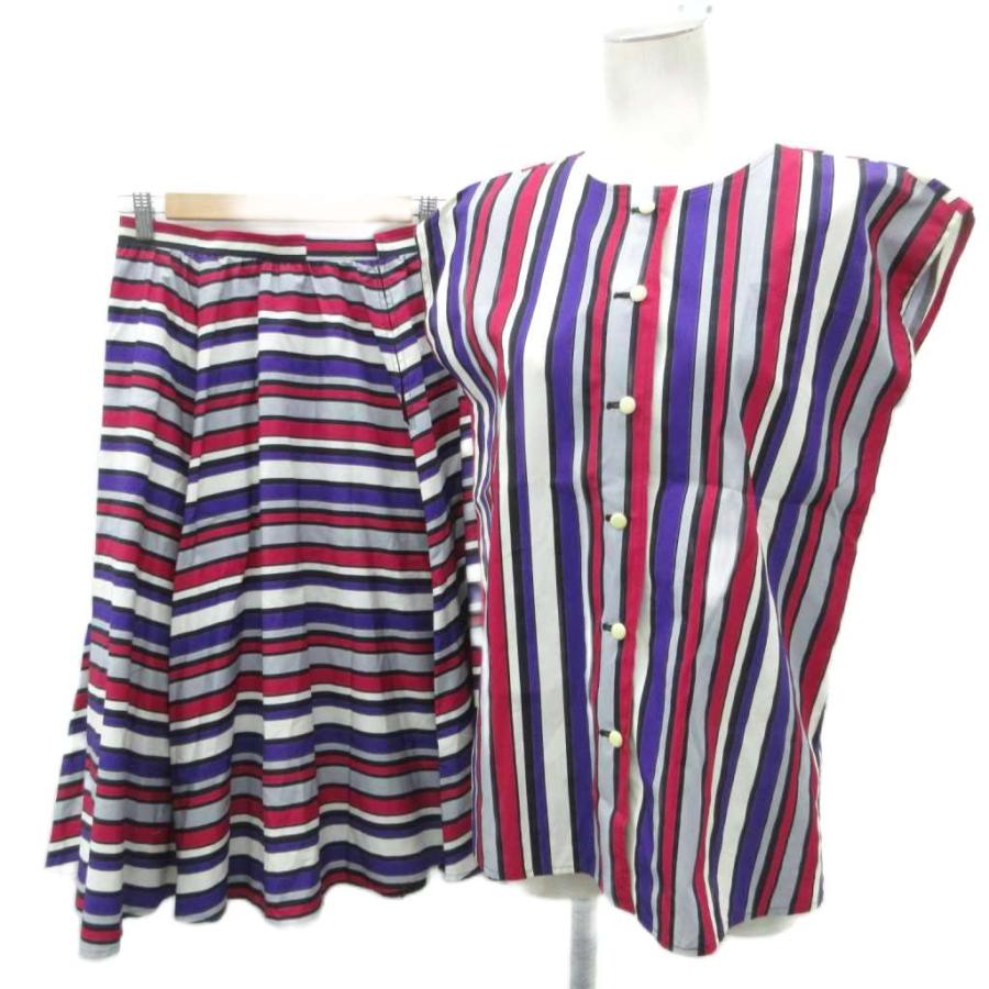 Chloe（クロエ） セットアップ 上下 カットソー ノースリーブ ストライプ柄 フレアスカート ミモレ丈 上40 L 下38 M マルチ ...