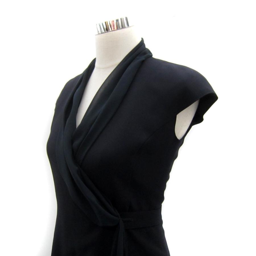 ミス アシダ miss ashida ワンピース ミモレ丈 7 紺 カシュクール ノースリーブ ラップデザイン /SY19 GY61 ...