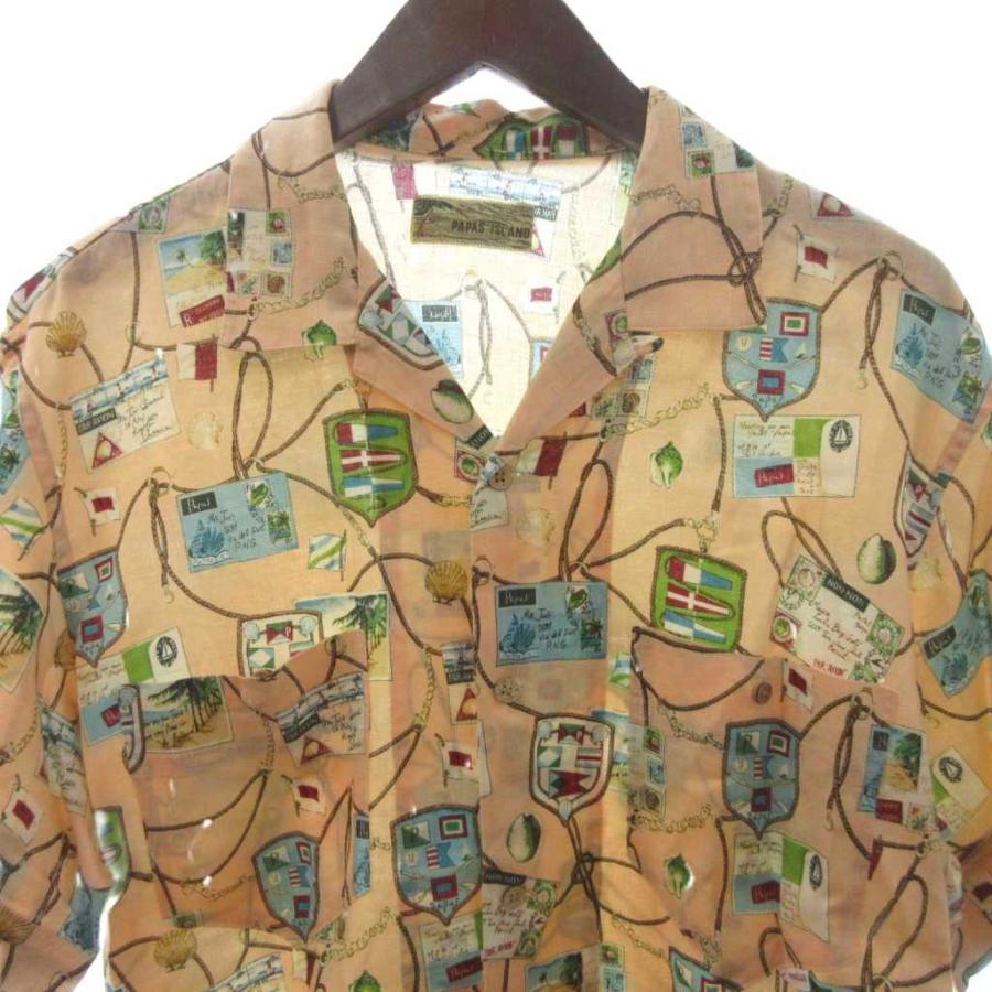 パパス Papas アロハシャツ 半袖 オープンカラー 開襟 リネン 総柄