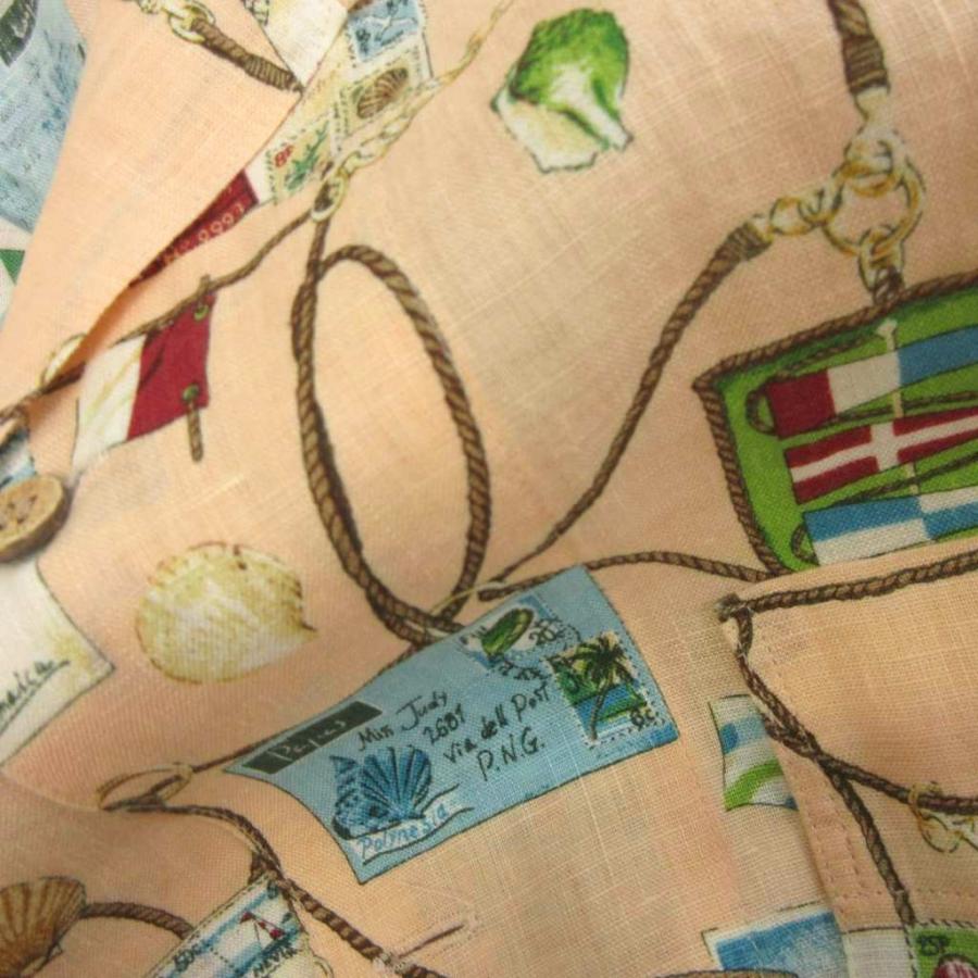 パパス Papas アロハシャツ 半袖 オープンカラー 開襟 リネン 総柄