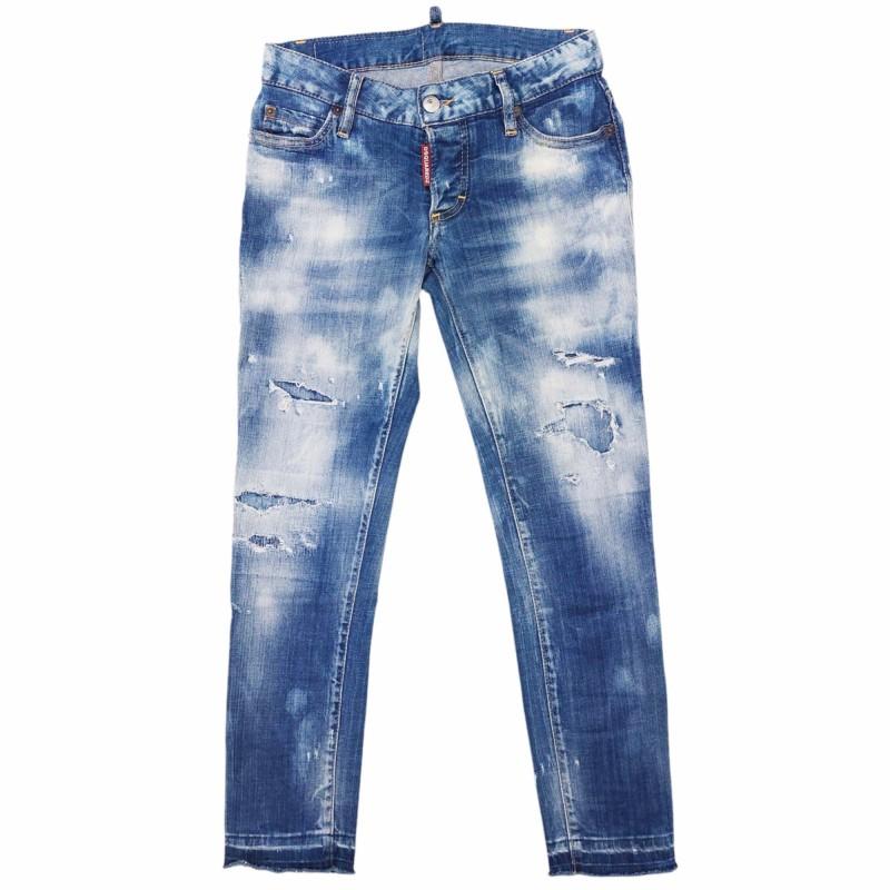 DSQUARED2 未使用品 ディースクエアード タグ付き ダメージリペア加工 デニムパンツ ジーンズ テーパード ロゴ S72LB0114 34 青 ブルー 052 : ブランド古着販売の ...