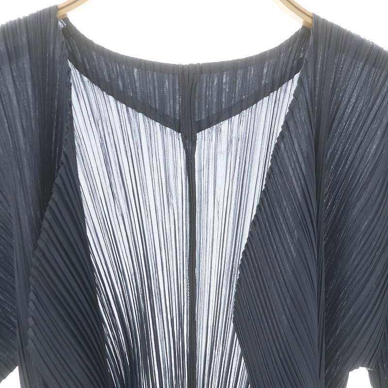 【中古】プリーツプリーズ イッセイミヤケ PP31JO163 プリーツカーディガン 七分袖 ブルーグレー レディース プリーツプリーズ PLEATS PLEASE イッセイミヤケ PP31JO163 プリーツ