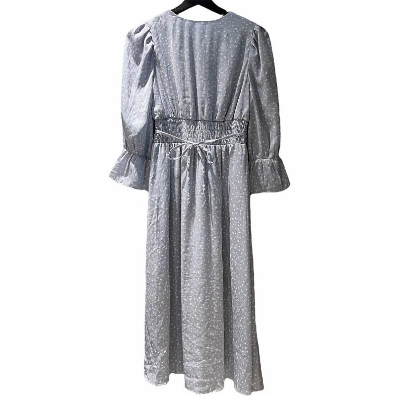 SNIDEL スナイデル 22SS フレアワンピース ギャザー パフスリーブ Vネック 長袖 水玉 ONESIZE 水色 ライトブルー SFKB221300 レディース : ブランド古着販売の ...