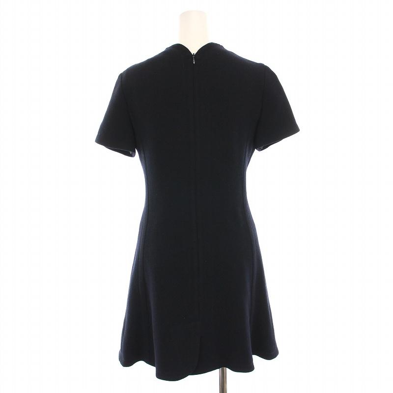 【中古】クリスチャンディオール パネルシフト ドレス ワンピース ひざ丈 半袖 ウール シルク裏地 38 ブラック 黒 Christian Dior クリスチャンディオール パネルシフト ドレス