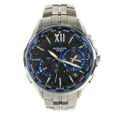 CASIO カシオ オシアナス OCEANUS マンタ MANTA 腕時計 クロノグラフ チタン 電波ソーラー OCW-S3400-1AJF ブラック ブルー メンズ : ブランド古着販売の ...
