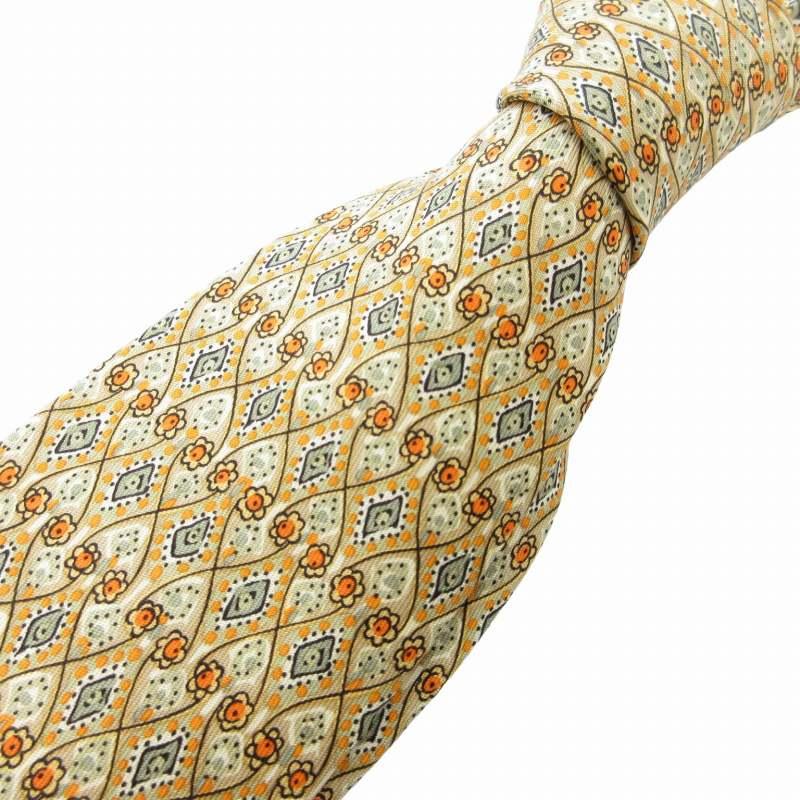 HERMES エルメス ネクタイ カジュアル 絹 シルク 花柄 ベージュ 7586 SA /FF 0819 WY メンズ : ブランド古着販売 ...