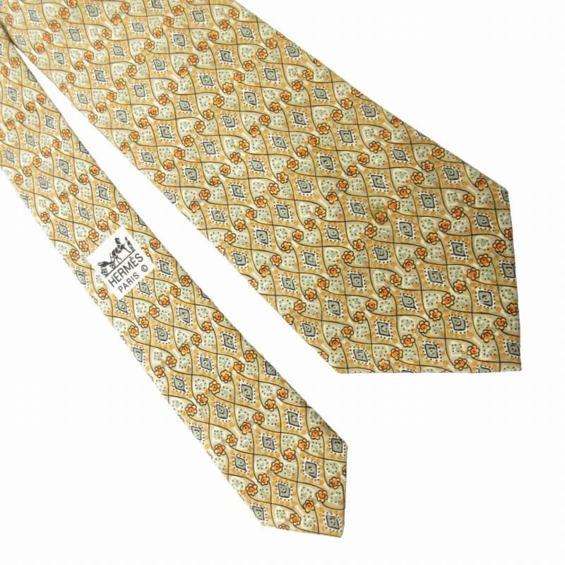 HERMES エルメス ネクタイ カジュアル 絹 シルク 花柄 ベージュ 7586 SA /FF 0819 WY メンズ : ブランド古着販売 ...