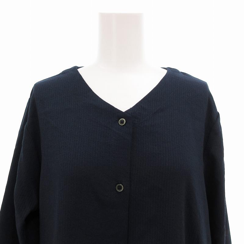 ボンテ bonte 美品 ワンピース Vネック シャドーストライプ ギャザー ロング丈 七分袖 M-L 紺 ネイビー /FF レディース : ブランド古着販売のベクトル - 通販 ...