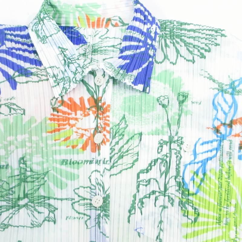 【中古】プリーツプリーズ イッセイミヤケ 美品 07SS シャツ 花柄 フラワープリント グラフィティ 半袖 3 約L 白 系 プリーツプリーズ PLEATS PLEASE イッセイミヤケ 美品 07SS シャツ 花