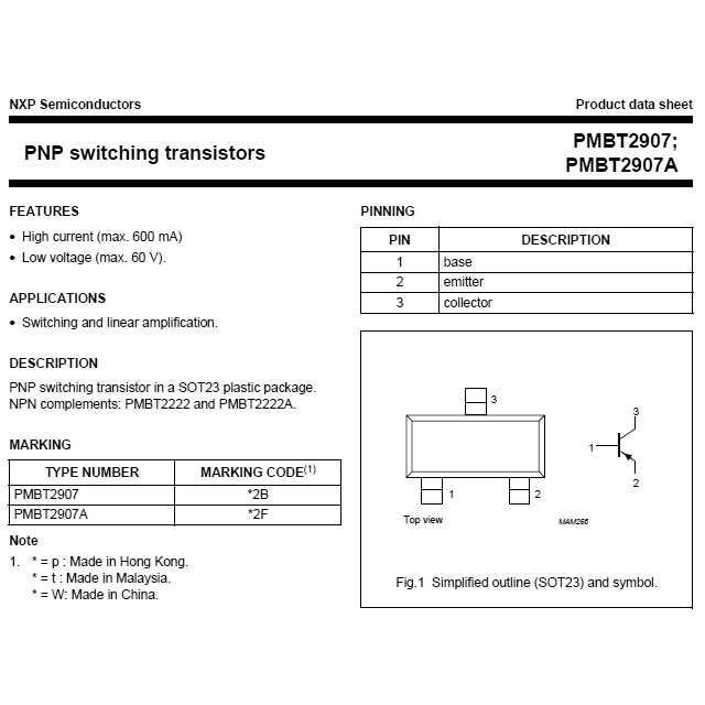 PMBT2907A SMDトランジスタ PNP 60V600mA SOT23 10個 NXP : VeeRubber木下電機 - 通販 ...