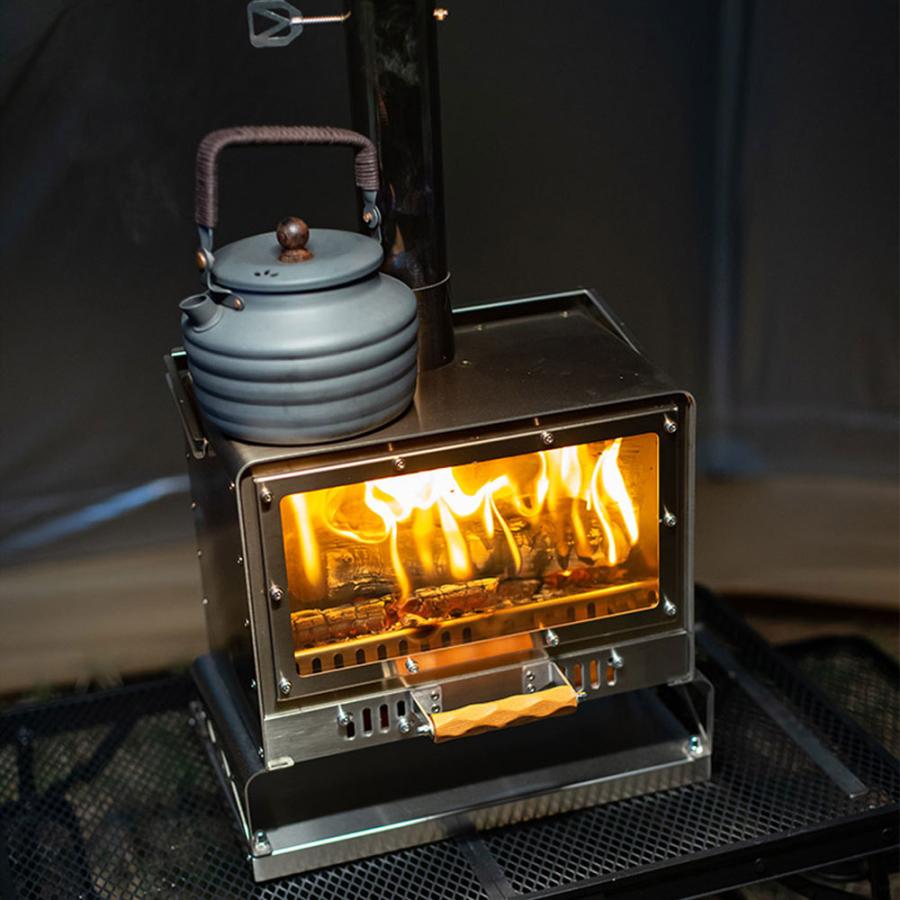 3f ul gear 薪ストーブ 二次燃焼 ペレットストーブ ウッドストーブ 煙突付き 11インチの耐熱ガラス窓 薪暖炉 テント用 家庭用 ...